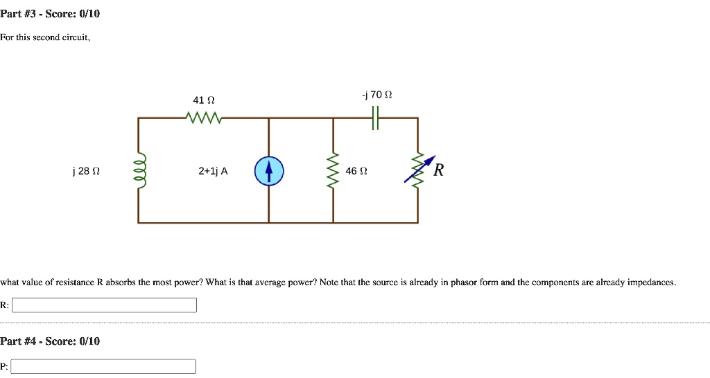 SOLVED: For this second circuit: 41 j70 j28 2+1jA 46 What value of ...