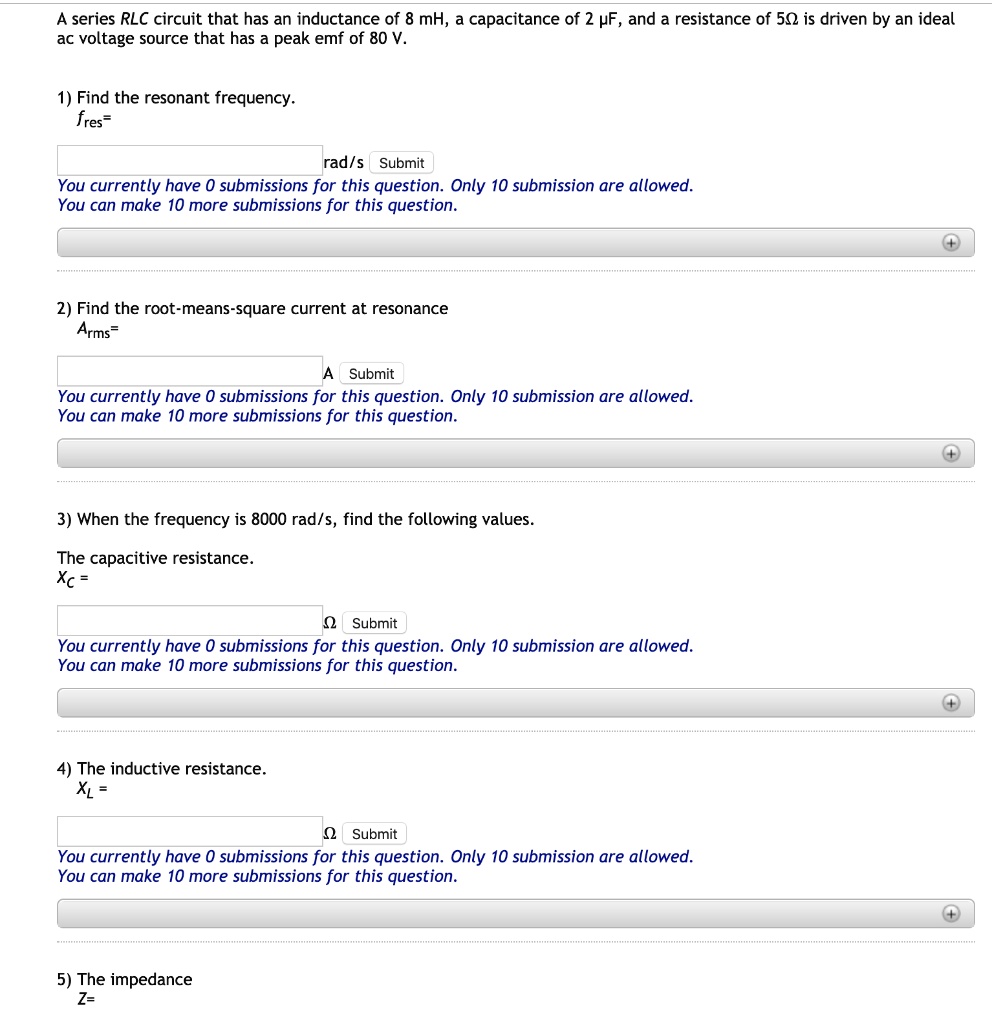 Solved A Series Rlc Circuit That Has An Inductance Of 8 Mh Capacitance Of 2 Î¼f And A