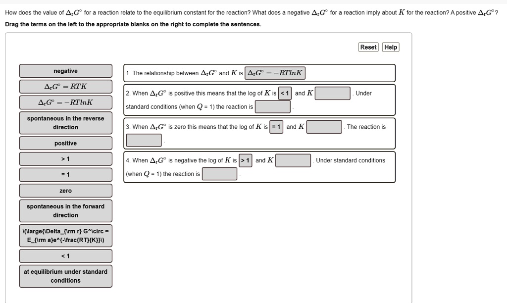 How does the value of Δ(r)G° for a reaction relate to the equilibrium ...