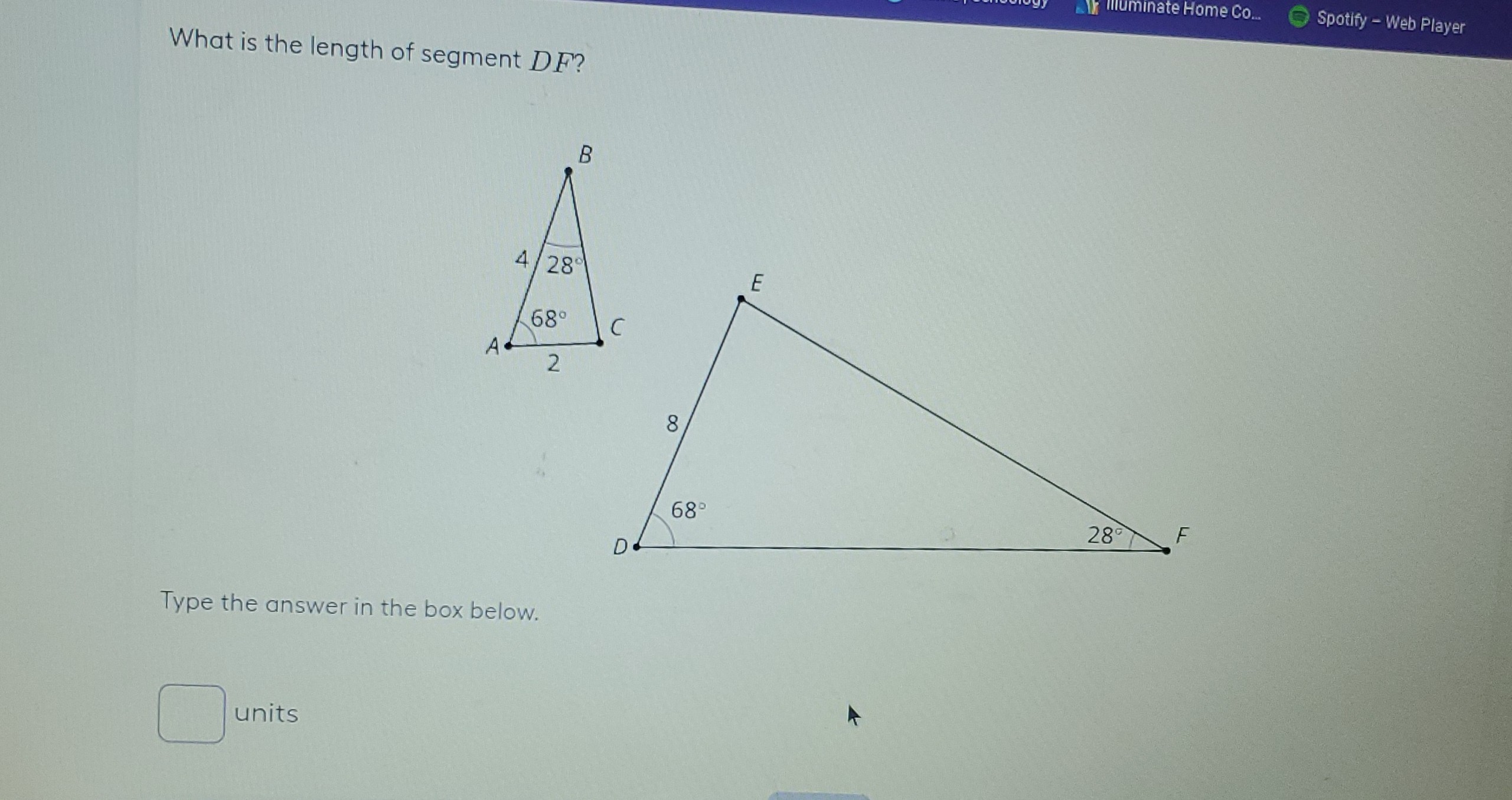SOLVED: What is the length of segment D F ? Spotify - Web Player Type the answer in the box ...