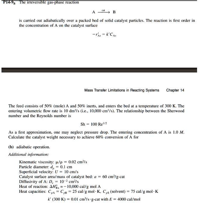 P14-9B The irreversible gas-phase reaction cat A B is carried out ...