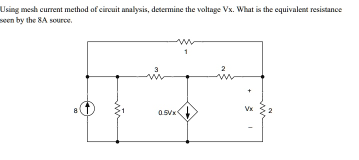 Using mesh current method of circuit analysis, determine the voltage Vx. What is the equivalent ...
