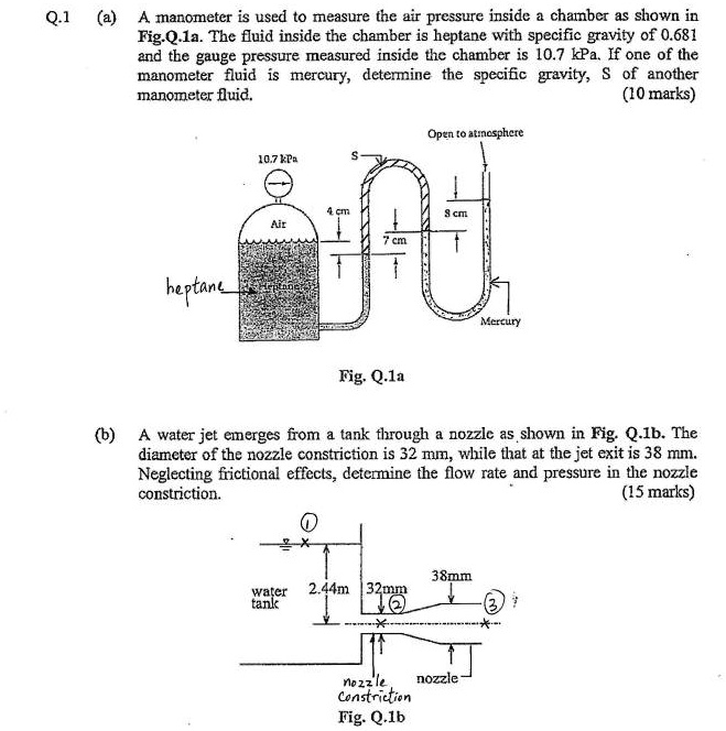 Q.1 (a) A manometer is used to measure the air pressure inside a ...