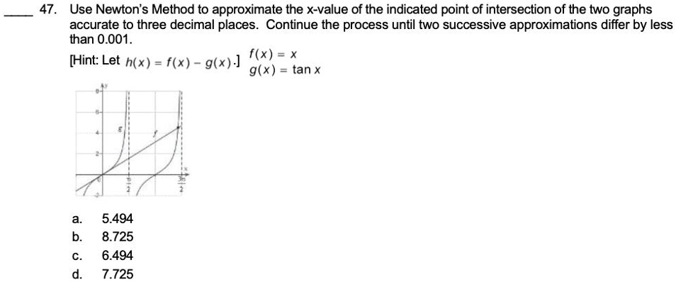 47 use newtons method to approximate the x value of the indicated point of intersection of the ...
