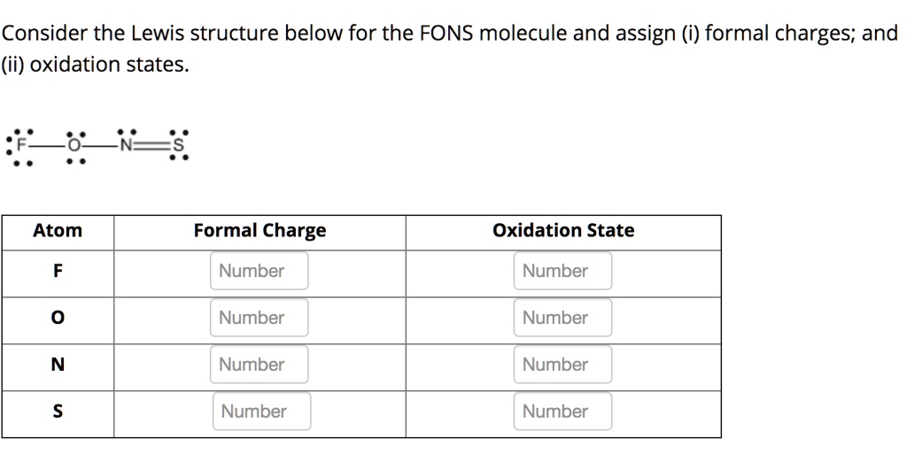 Consider the Lewis structure below for the FONS molecule and assign ...