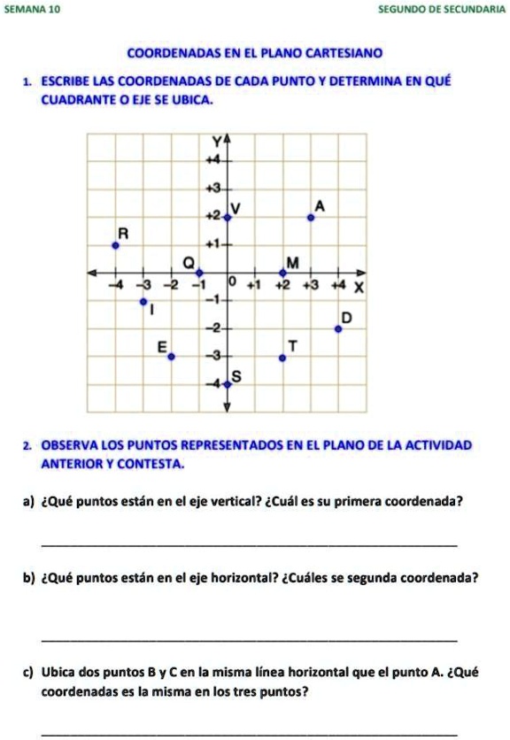 SOLVED: COORDENADAS EN EL PLANO CARTESIANO SEMANA 10 Segundo ...