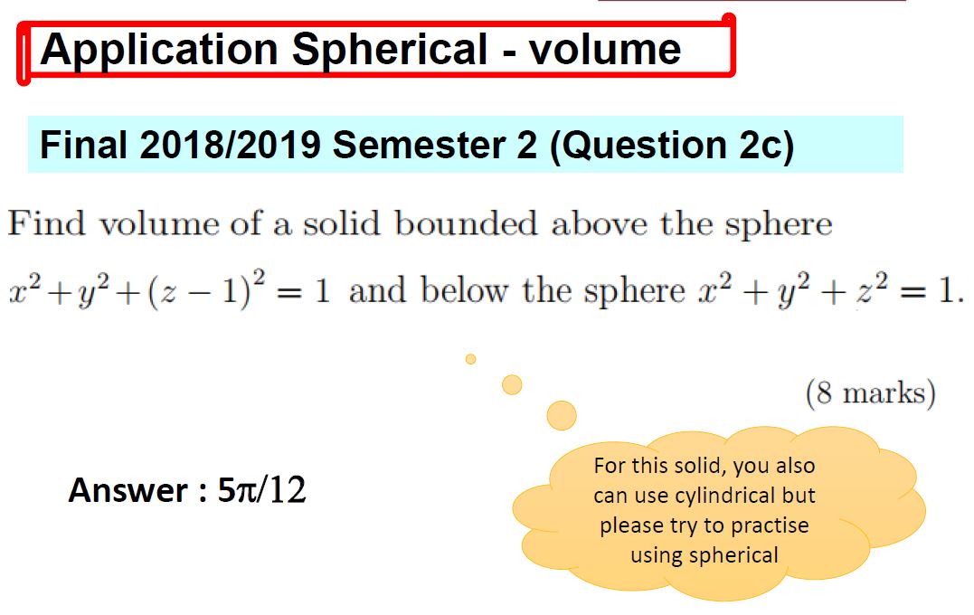 SOLVED: Application Spherical - volume Final 2018/2019 Semester 2 ...