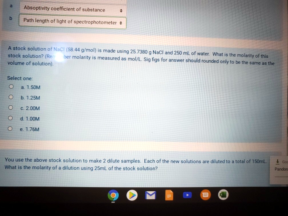 absoptivity coefficient of substance path length of light of spectrophotometer a stock solution ...