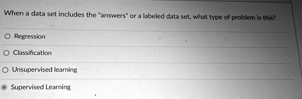 Solved When A Data Set Includes The Answers Or A Labeled Data Set What Type Of Problem Is 6202