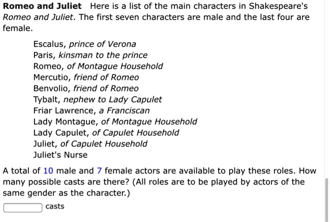 SOLVED: Romeo and Juliet Here is a list of the main characters in ...