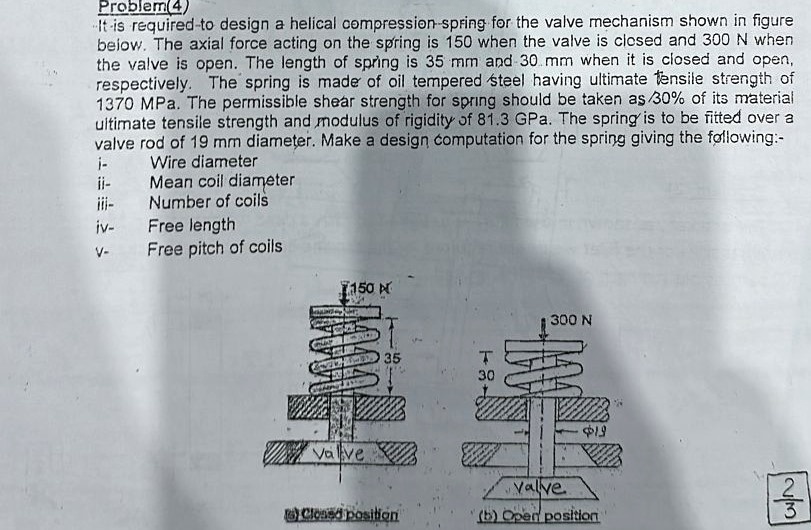 Problem (4) It is required to design a helical compression-spring for ...