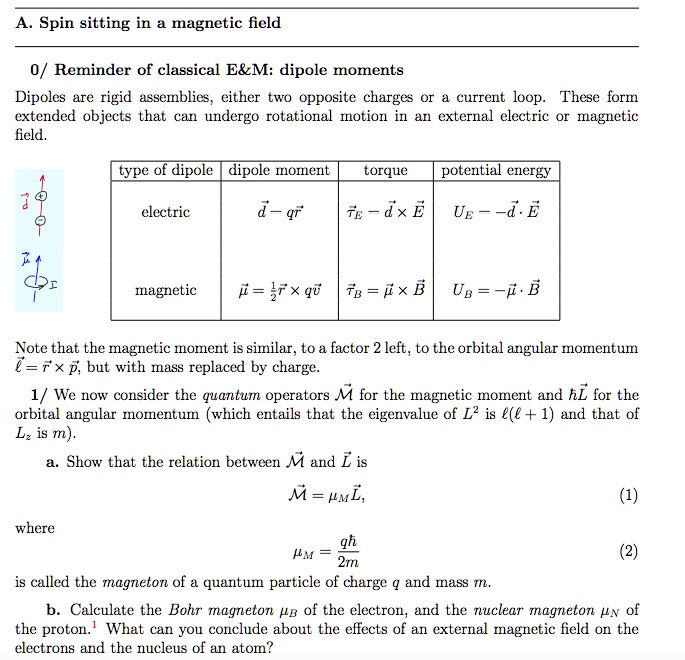 SOLVED: Reminder of classical E M: dipole moments Dipoles are rigid ...