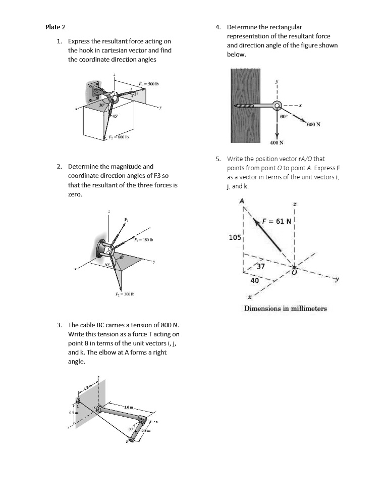 SOLVED: Plate 2 4. Determine the rectangular representation of the resultant force and direction ...