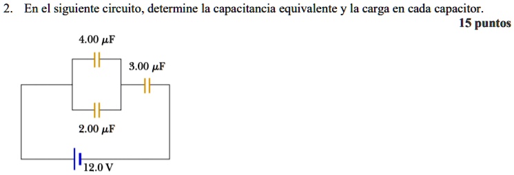 SOLVED: In the following circuit, determine the equivalent capacitance and the charge on each ...
