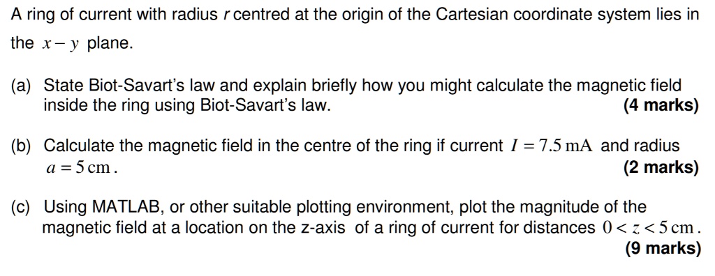 A ring of current with radius r centred at the origin of the Cartesian ...