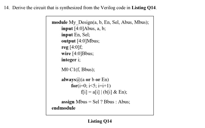 Solved Derive The Circuit That Is Synthesized From The Verilog Code In Listing Q14 Module 