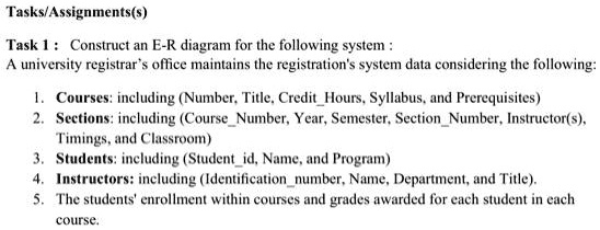 Entities, Relationships, Keys, Cardinality Tasks/Assignments Task 1: Construct an E-R diagram ...