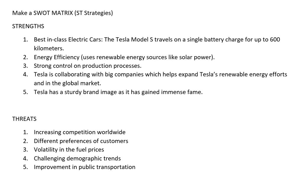 SOLVED: "refer to the image Make a SWOT MATRIX (ST Strategies ...