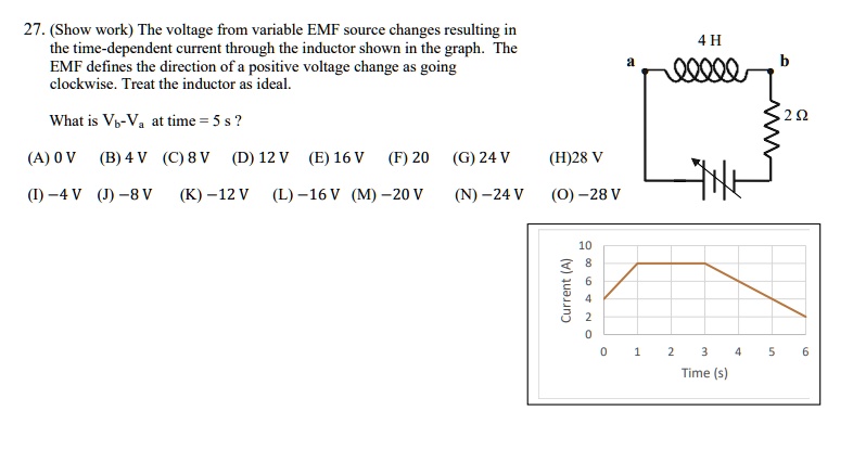 27. (Show work) The voltage from variable EMF source changes resulting ...