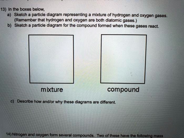 13 in the boxes below sketch a particle diagram representing a mixture of hydrogen and oxygen ...
