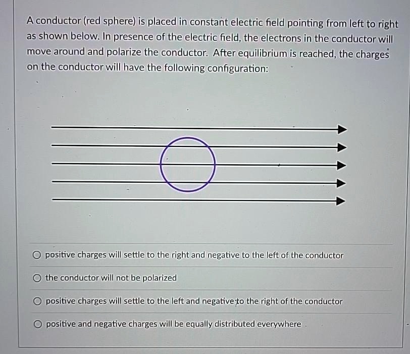 A conductor (red sphere) is placed in a constant electric field ...