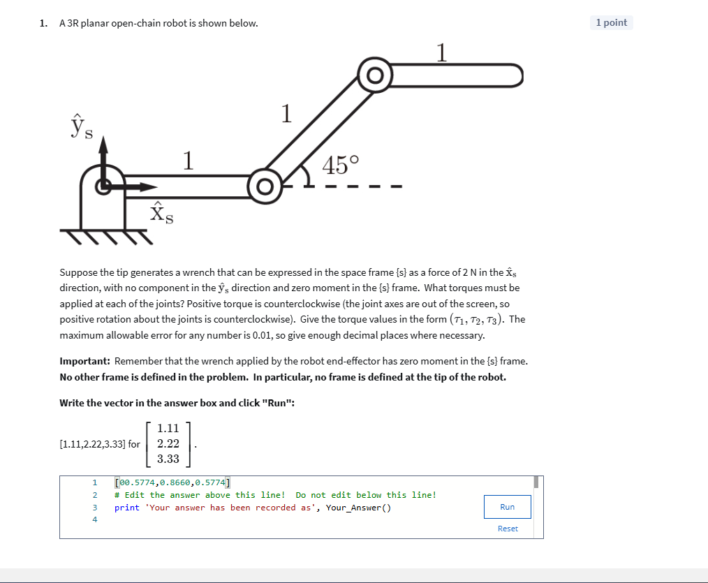 1. A 3R planar open-chain robot is shown below. 1...