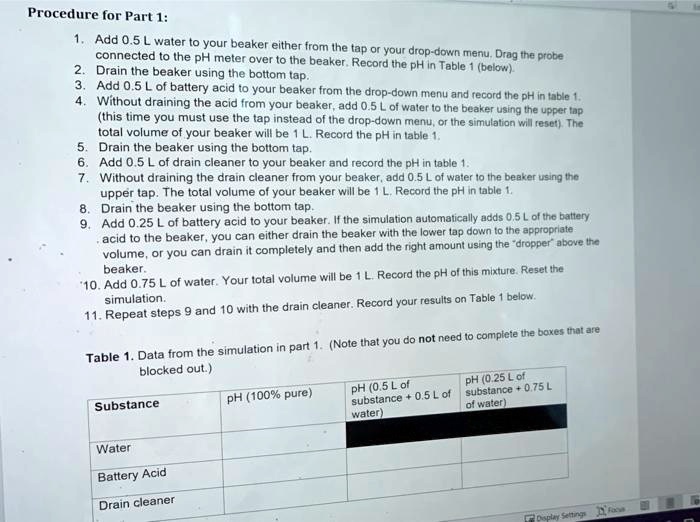 SOLVED: Procedure for Part 1: Add 0.5 L of water to your beaker either ...