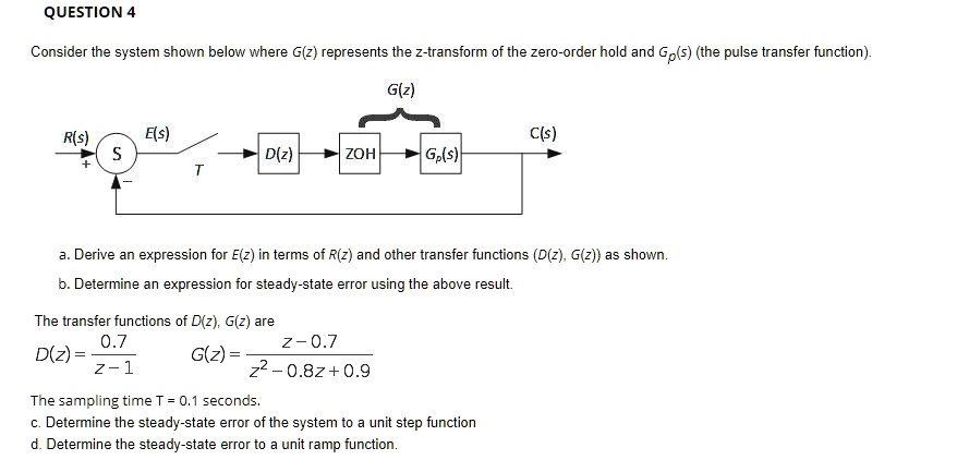 SOLVED: QUESTION 4 Consider the system shown below where G(z) represents the z-transform of the ...