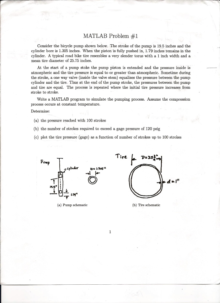 SOLVED: MATLAB Problem #1 Consider the bicycle pump shown below. The stroke of the pump is 19.5 ...