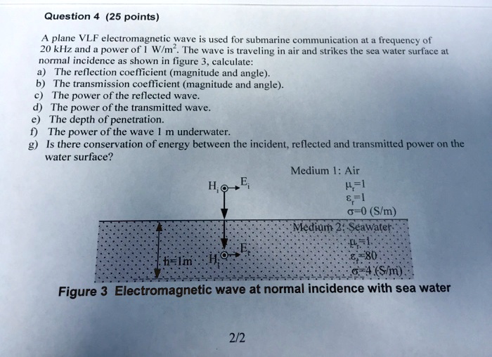 SOLVED: Question 4 (25 points) A plane VLF electromagnetic wave is used for submarine ...