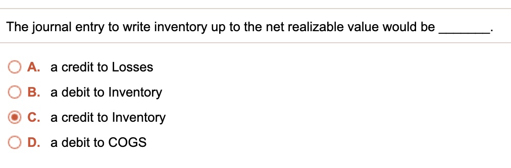 The journal entry to write inventory up to the net realizable value ...