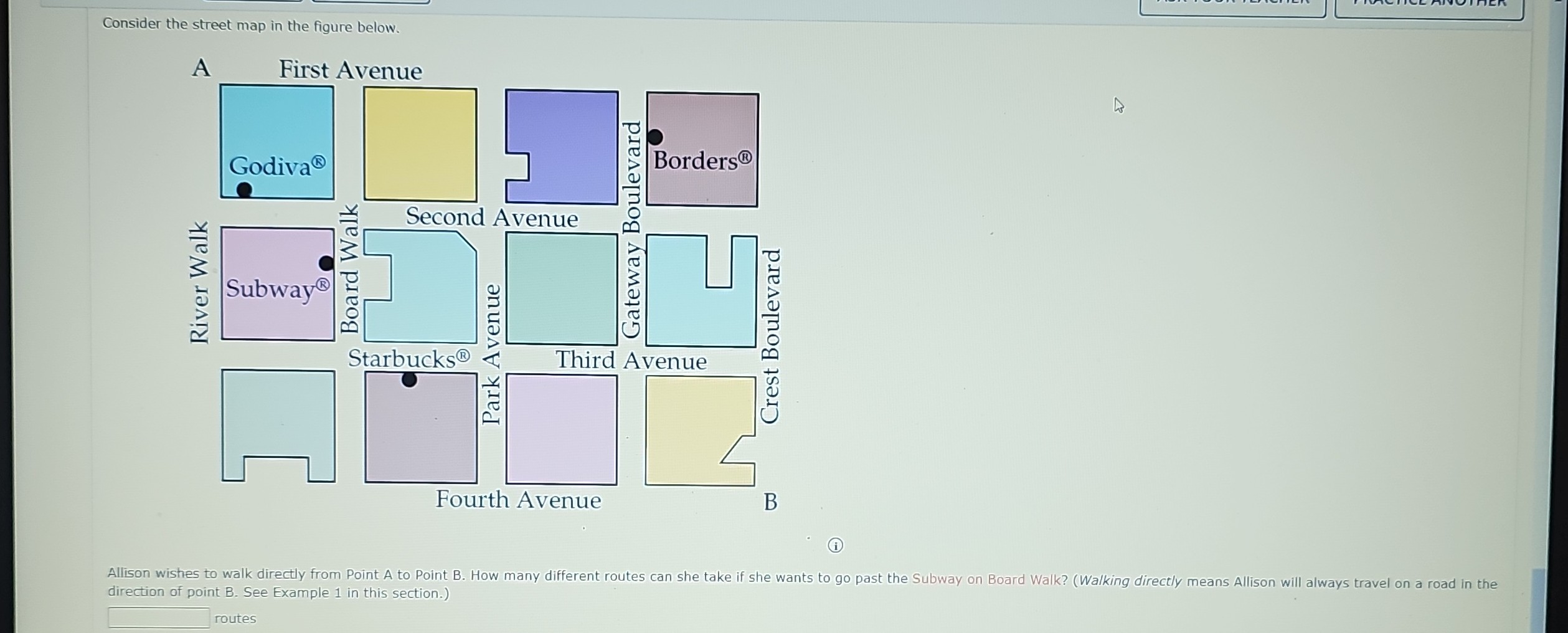Consider the street map in the figure below. direction of point B. See ...