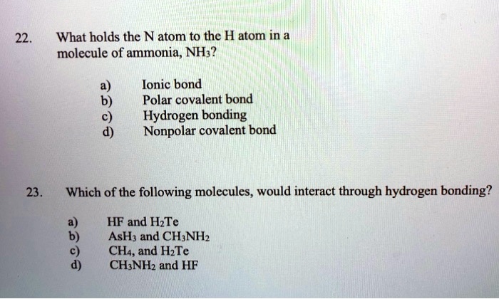 what holds the n atom to the h atom in a molecule of ammonia nh 22 ...