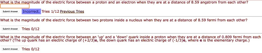 SOLVED: What is the magnitude of the electric force between a proton ...