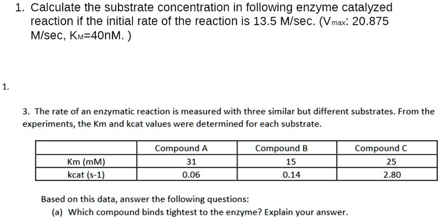 SOLVED: Calculate the substrate concentration in the following enzyme ...