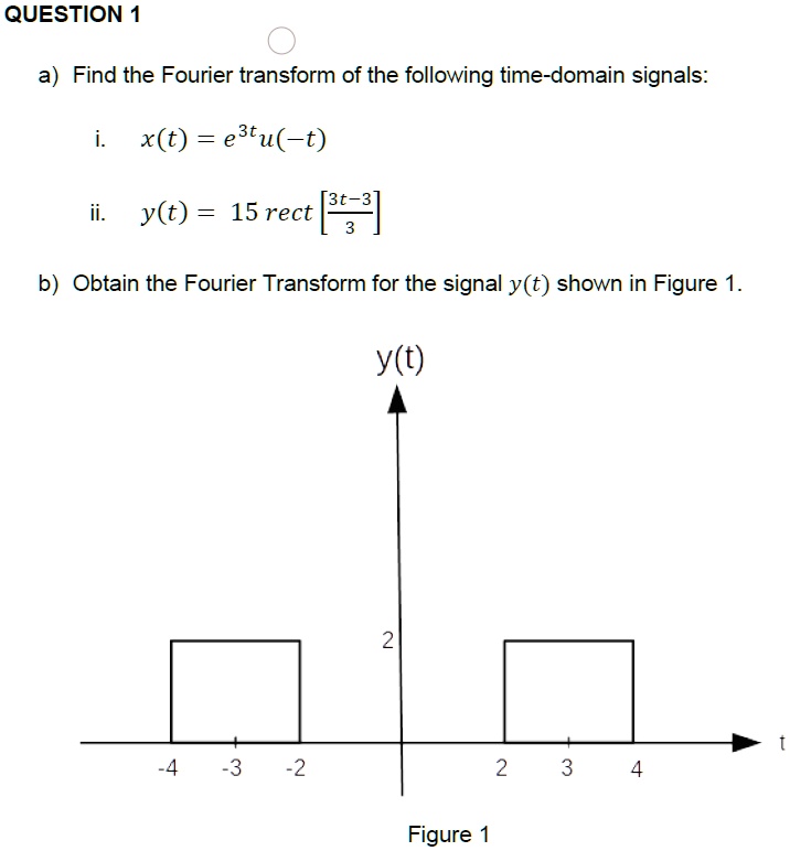 QUESTION 1 a) Find the Fourier transform of the following time-domain signals: i. x(t) = e^3tu ...