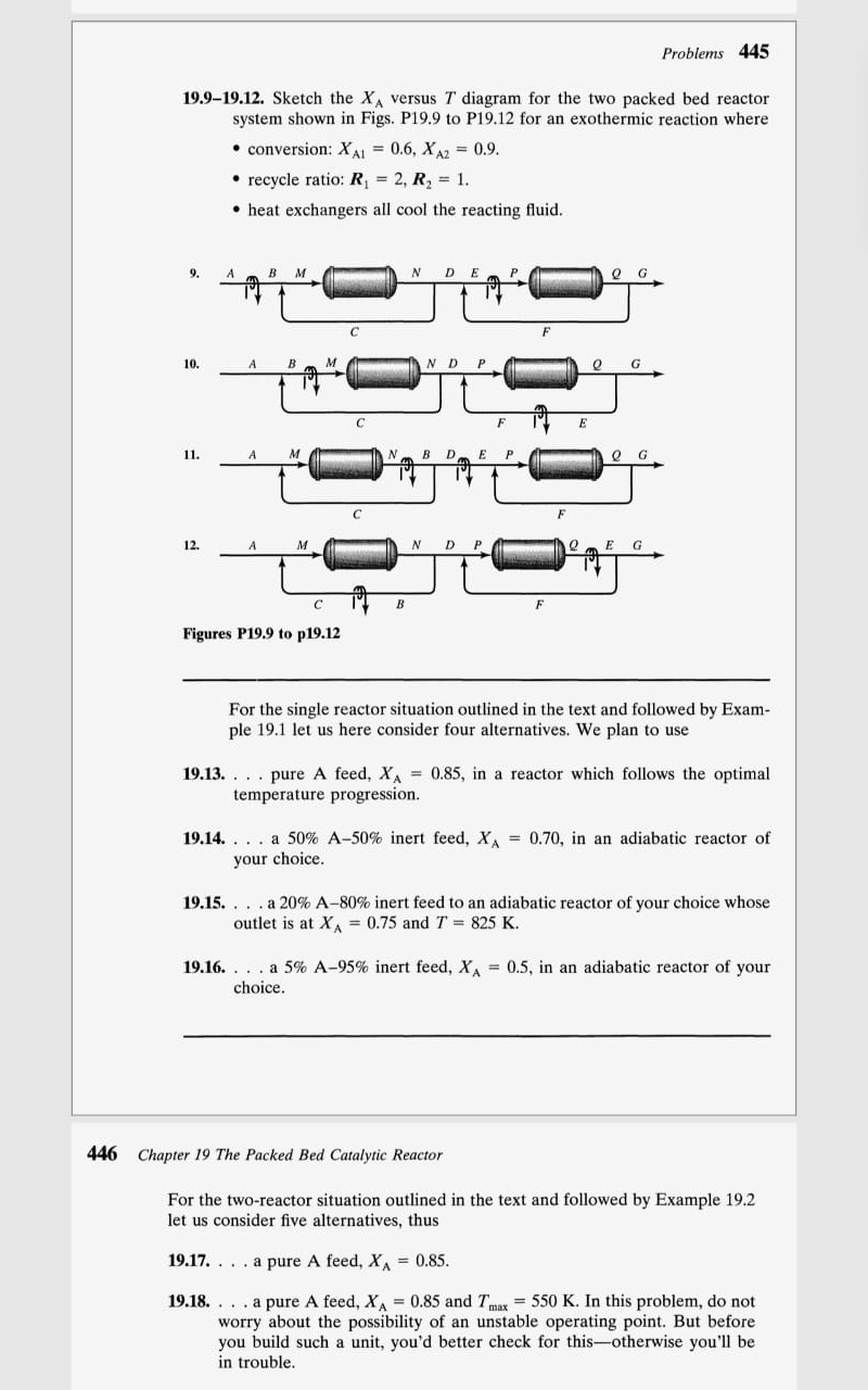Problems 445 19.9-19.12. Sketch the XA versus T diagram for the two packed bed reactor system ...