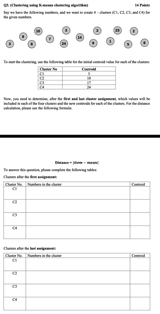 Solved Q3 Clustering Using K Means Clustering Algorithm Say We Have The Following Numbers