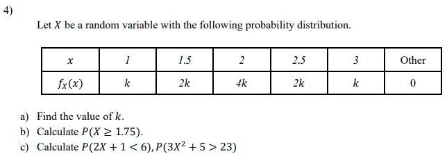 SOLVED: Let X be random variable with the following probability ...