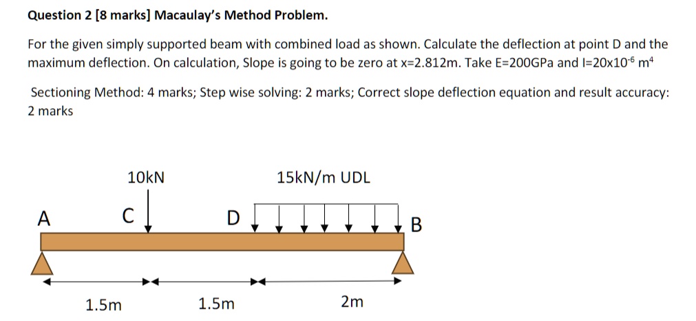 question 2 8 marks macaulays method problem for the given simply supported beam with combined ...