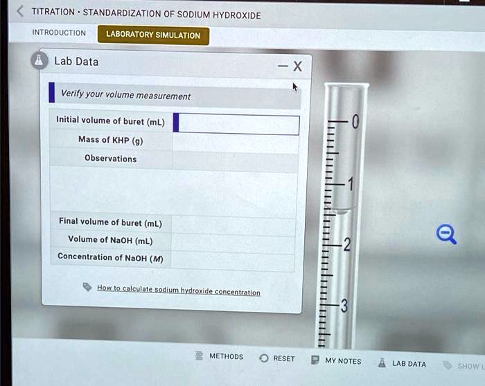 SOLVED: What is the initial volume of buret? TITRATION STANDARDIZATION OF Sodium HYDROXIDE ...