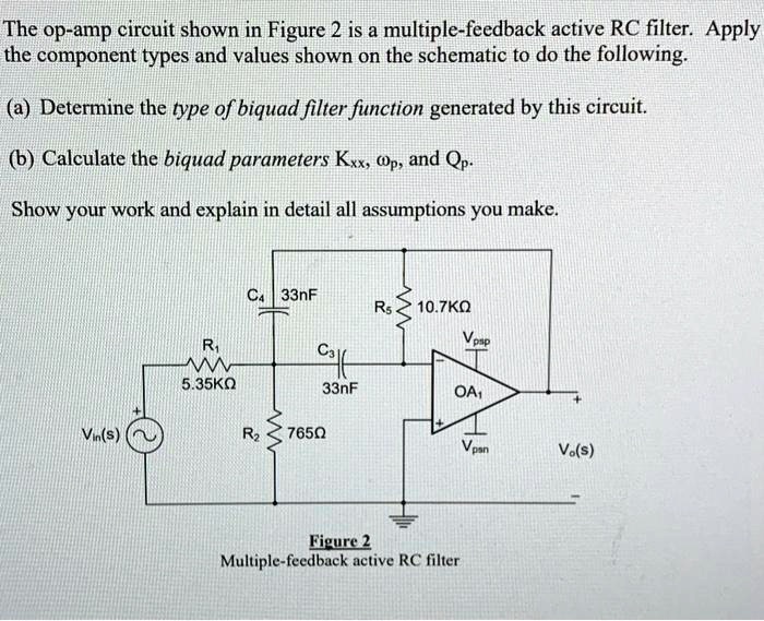 SOLVED: The op-amp circuit shown in Figure 2 is a multiple-feedback active RC filter. Apply the ...