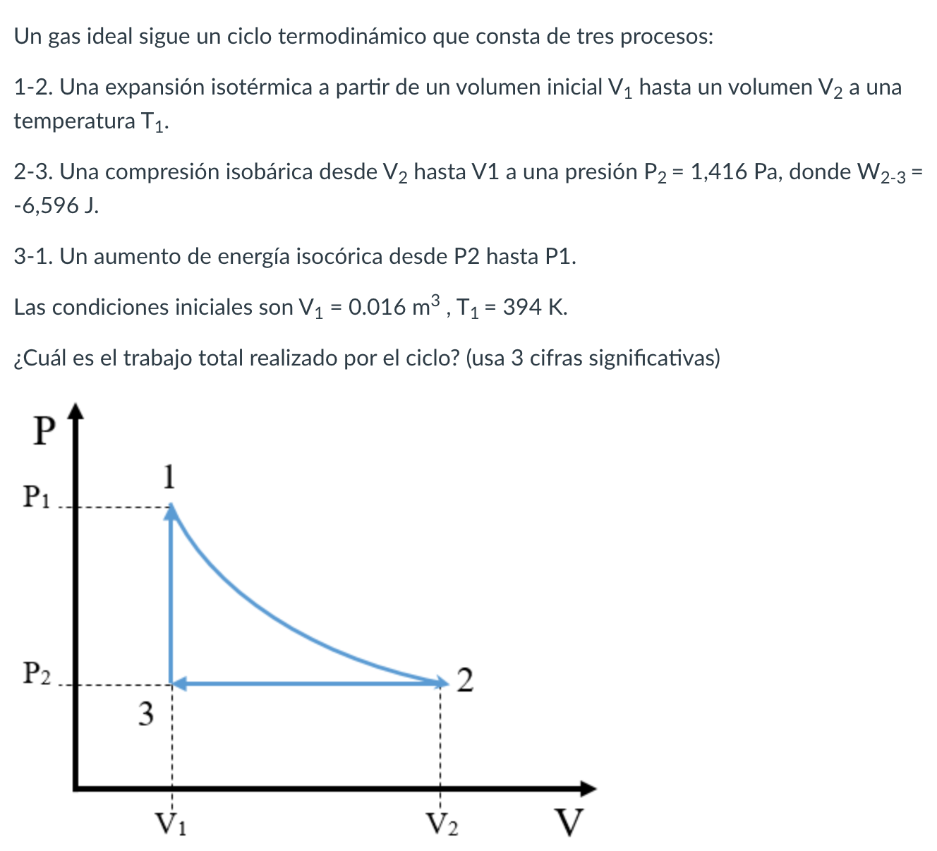 SOLVED: Un gas ideal sigue un ciclo termodinámico que consta de tres ...