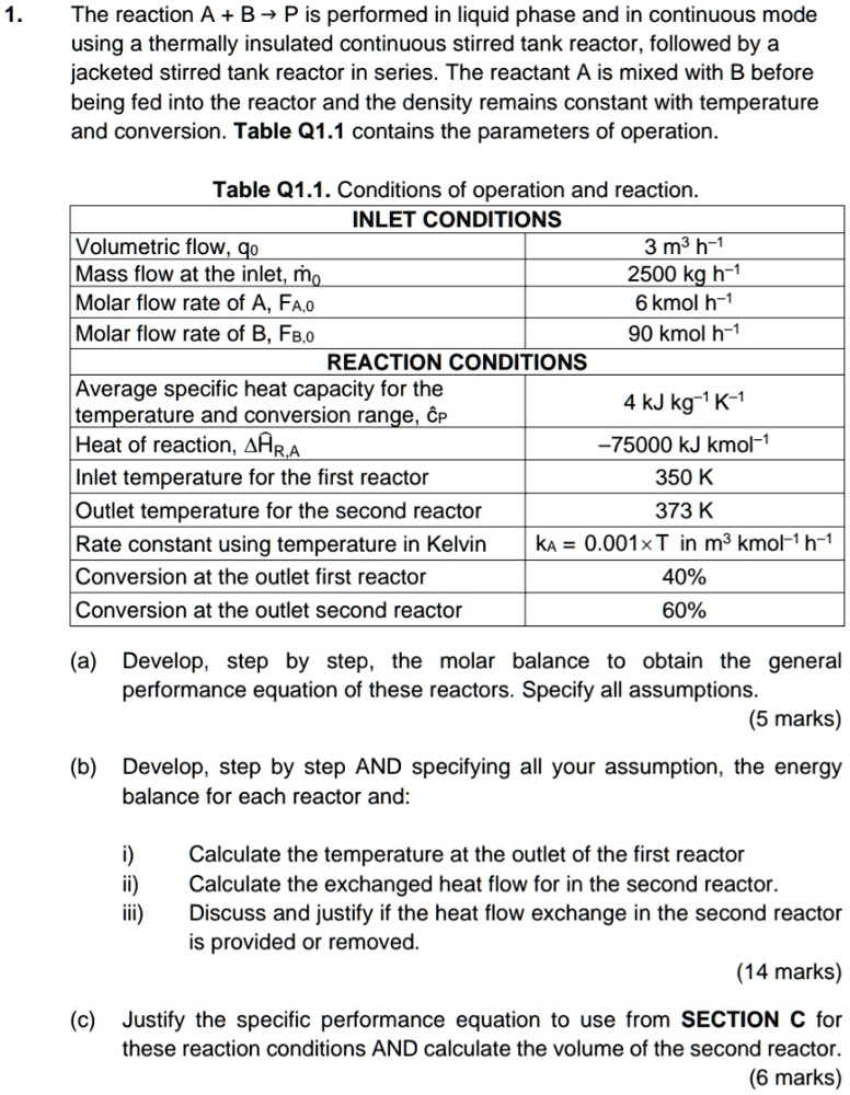 SOLVED: Reaction Engineering The reaction A + B = P is performed in the ...