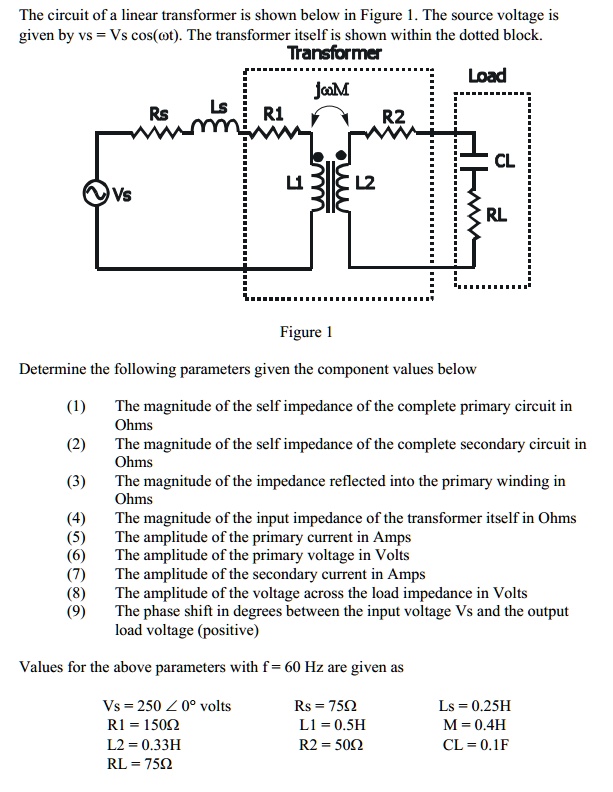 the circuit of a linear transformer is shown below in figure 1 the source voltage is given by vs ...