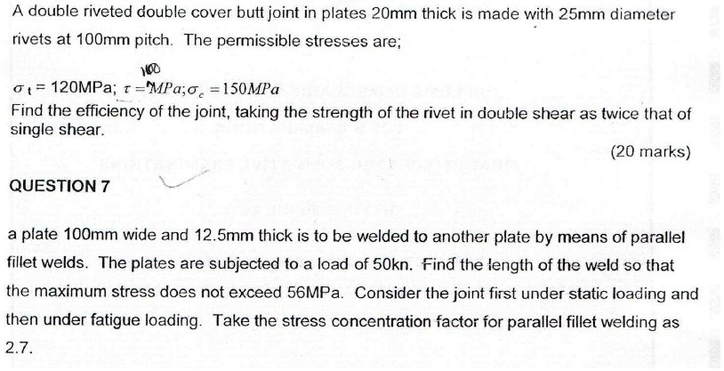 A double riveted double cover butt joint in plates 20mm thick is made ...