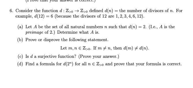 Solved Consider The Function D Z Z0 Defined Dn The Number Of Divisors Of N For Example D