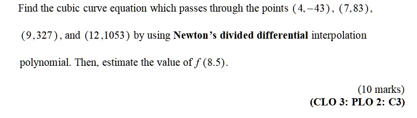find the cubic curve equation which passes through the points 443 783 ...