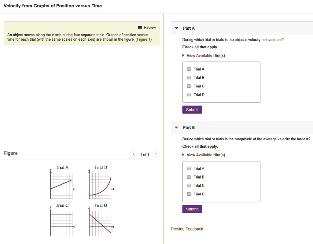 Solved Velocity From Graphs Of Position Versus Time Review Pan A An Object Moves Along The Axis