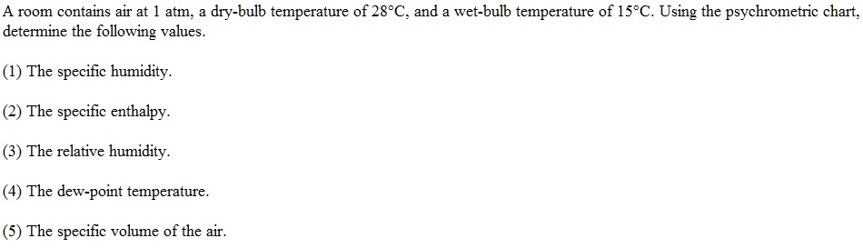 SOLVED: A room contains air at 1 atm, a dry-bulb temperature of 28C ...